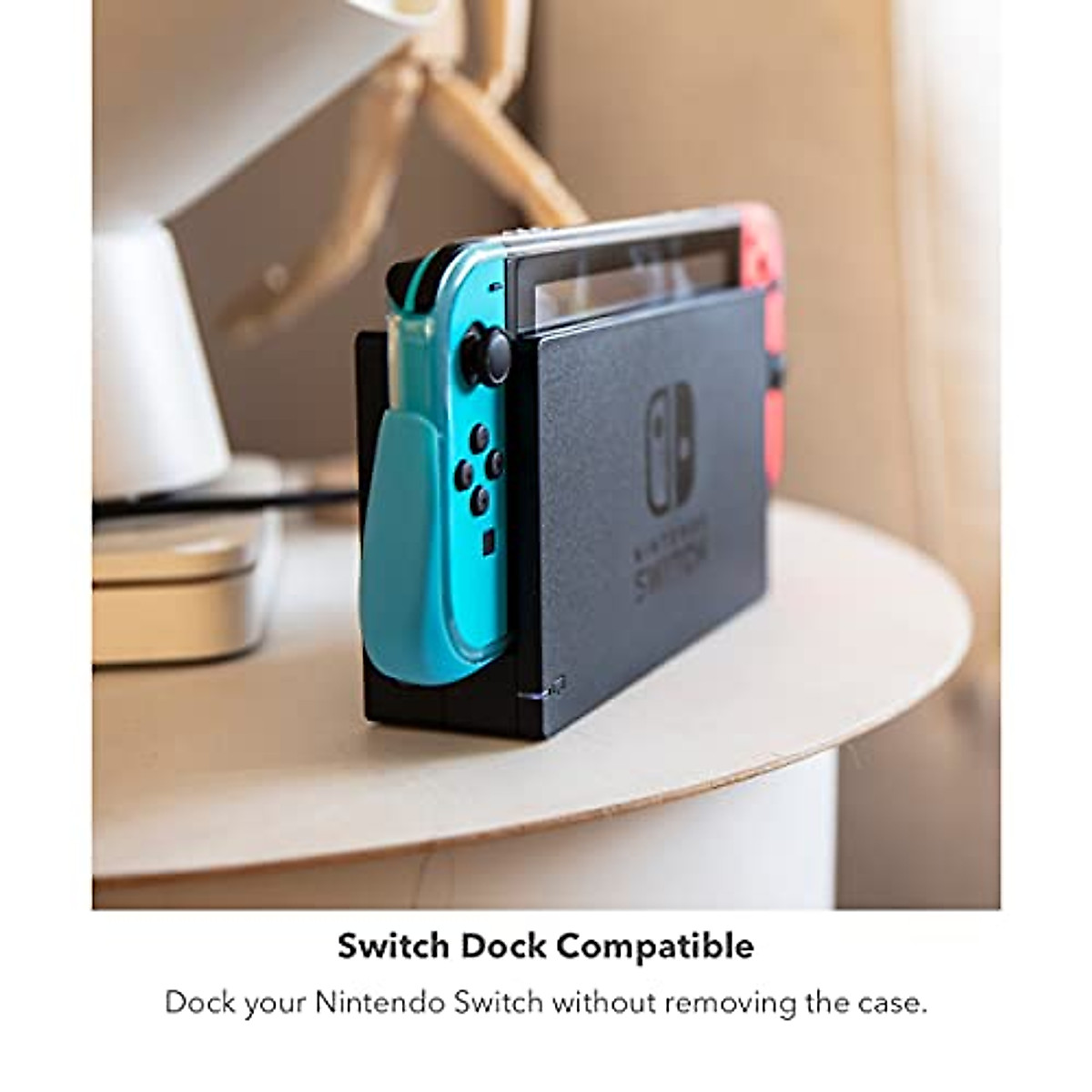 ZAGG Gear4 Kita Grip 360 Slim Case & Screen Protector for Nintendo Switch – Clear Protective Case, Red & Blue Grips, Kickstand, Dock Compatible, D3O Protection +Tempered Glass Screen Protector