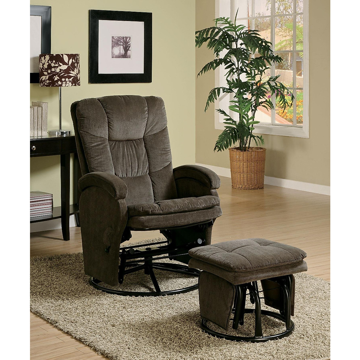 Coaster Furniture Reclining Glider with Matching Ottoman Chocolate 600159