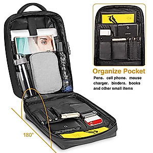 Anti Theft Hard Shell Laptop Backpack 15.6 Inch, Waterproof Expandable Business Computer Backpack with USB Charging Port and Lock for Men, Women Durable College Student Bookbag Travel Daypack, Black