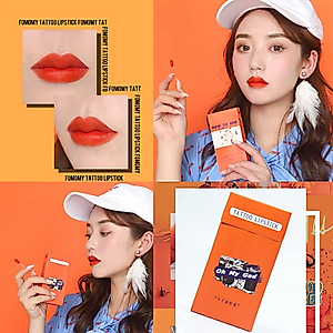 PASNOWFU 20 Pcs/Set of Tattoo Lipstick, Cotton Swab Lipstick, Tattoo Lip Stain Tattoo Lipstick Cotton Swab, Durable Waterproof Liquid Non-Stick Lipstick, Easy to Carry(Color : Orange red)