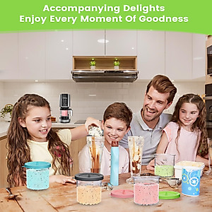 MOVAFEE 16 oz. Extra Pint | Containers Replacement for Ninja Creami Pints and Silicone Lids - 4 Pack, Compatible with Ninja Creami NC301 NC300 NC299AMZ Series Ice Cream Maker, MOV-NCP-04