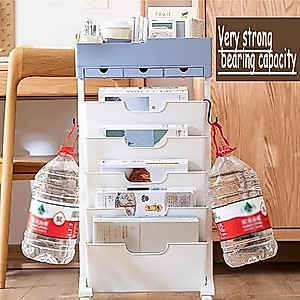 EMENAR Mobile Bookshelf, 6 Tier Moveable Bookshelf Organizer with 360° Universal Wheel, Storage Book Shelves, 2023 New Standing Bookcase for Office Classroom Bedroom (no Wheel,Pink)