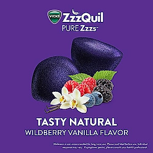 ZzzQuil PURE Zzzs, Melatonin Sleep Aid Gummies with Lavender, Valerian Root and Chamomile, Natural Wildberry Vanilla Flavor, Non-Habit Forming, Drug-Free, 48 Count