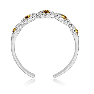 AVORA 925 Sterling Silver Adjustable Flower Toe Ring with Simulated Diamond CZ