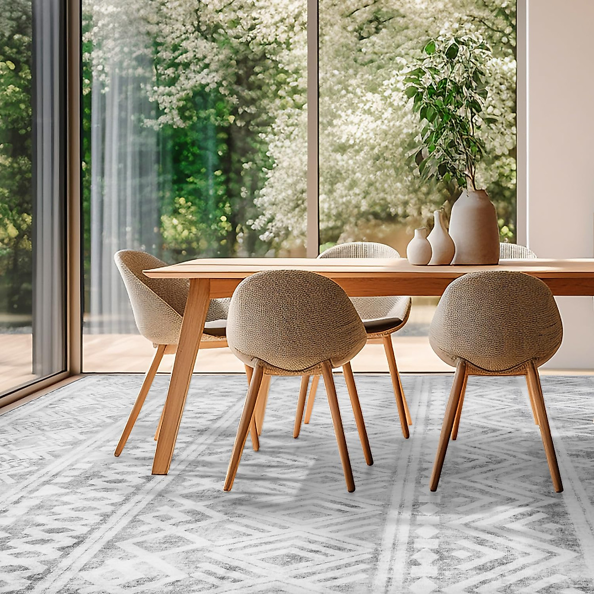 5x7 Area Rugs for Living Room, Ultra Soft Boho Moroccan Washable Carpet, Neutral Non-Slip Backing Dining Room Rugs, Low Pile Carpet for Bedroom Home Office