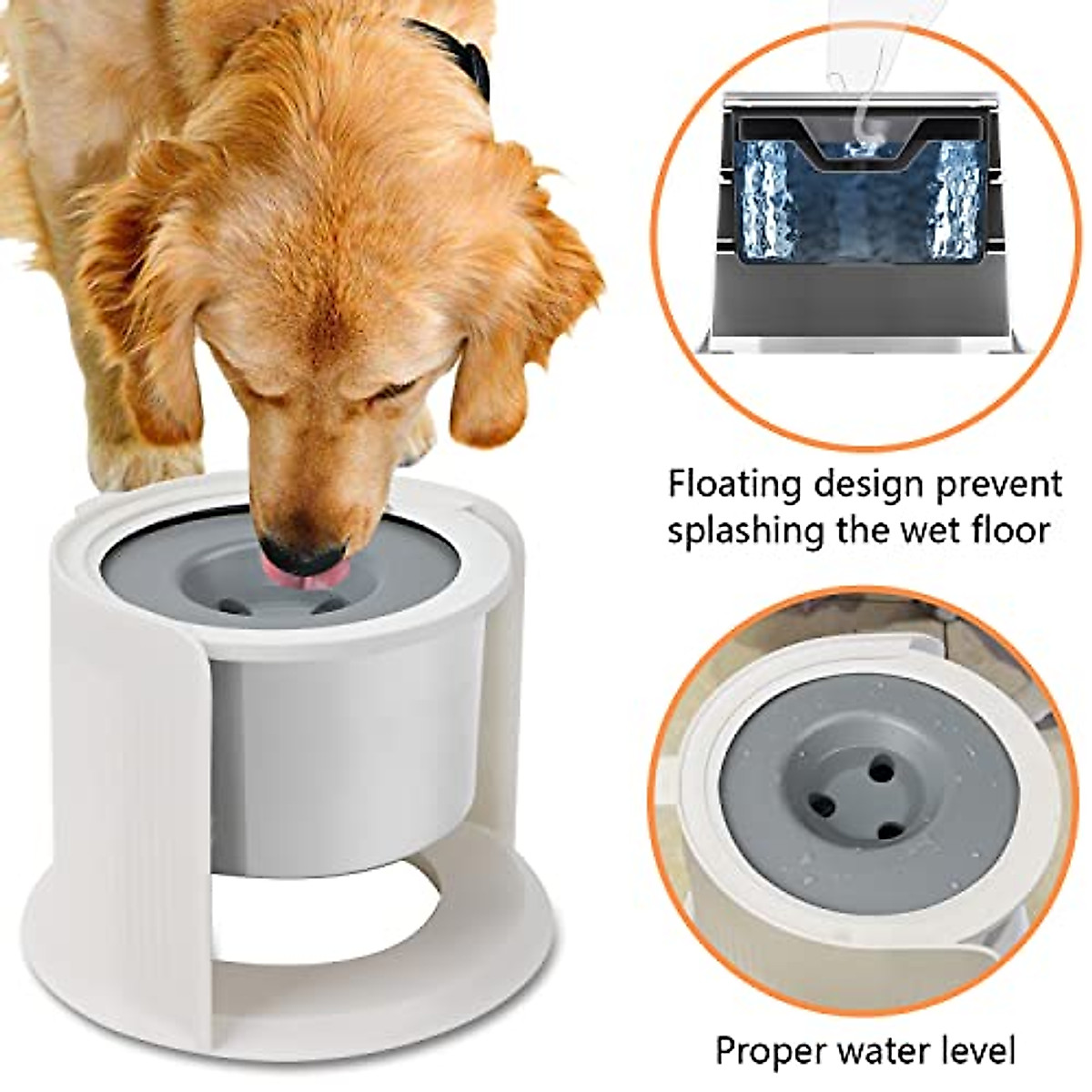 LIDLOK Dog Water Bowl Elevated Dog Bowls 1.1 Gallon Slow Water Feeder Dog Bowl No-Spill Water Bowl for Dogs,1.1 Gallon Stainless Steel, Adjustable Raised Stand, Floating Disk