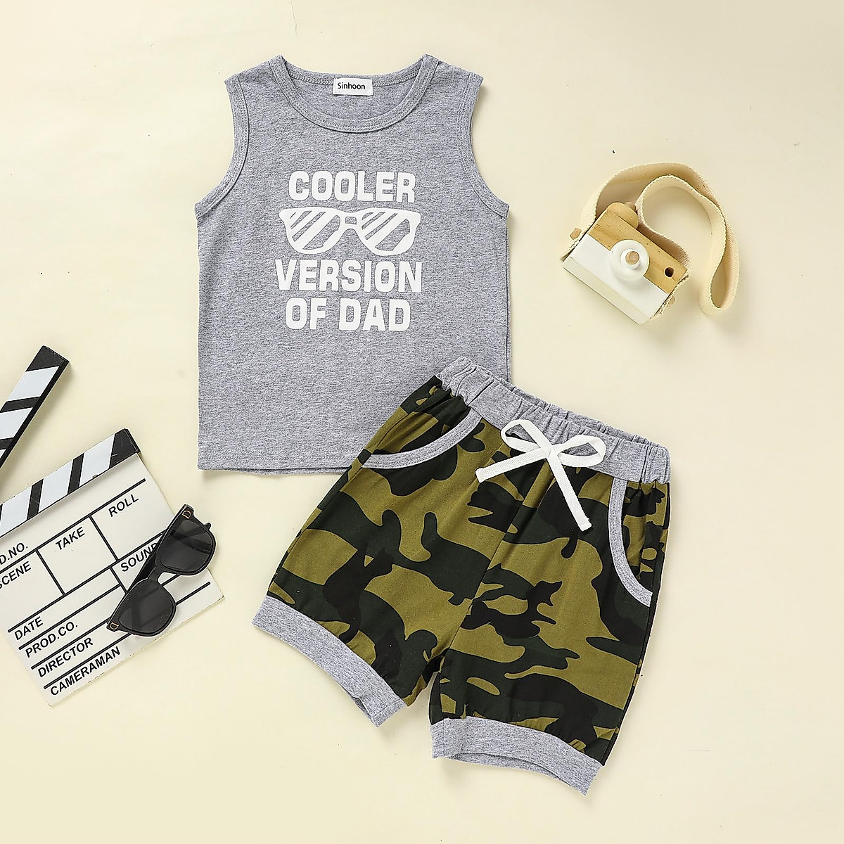 Sinhoon Baby Boy Shorts Clothes Toddler Cooler Version of Dad Print Vest Tops Camouflage Pants Summer Outfit 2Pcs Set(Gray,18-24 Months)