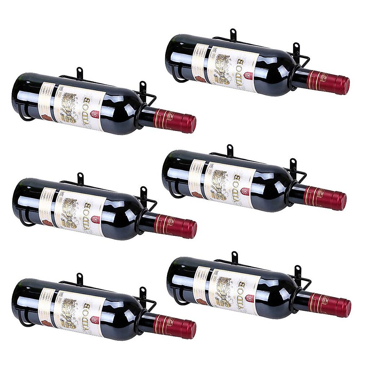 Hipiwe Set of 6 Wall Mounted Wine Rack Holders - Metal Wine Bottle Display Holder with Hardware, Wall Hanging Red Wine Bottle Organizer Racks for Storage Beverages/Liquor Bottle