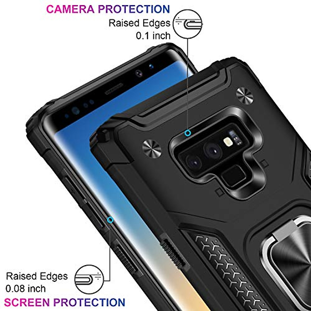 IKAZZ Galaxy Note 9 Case,Samsung Note 9 Cover Dual Layer Soft Flexible TPU and Hard PC Anti-Slip Full-Body Rugged Protective Phone Case with Magnetic Kickstand for Samsung Galaxy Note 9 Black