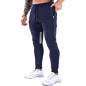 GANSANRO Mens Joggers Sweatpants Slim Fit Mens Athletic Jogger Pants, Sweatpants for Men with Zipper Pockets Navy Blue