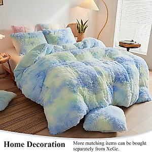 XeGe Rainbow Shaggy Faux Fur Body Pillow Cover, Tie Dye Fluffy Bed Pillow Case with Zipper Closure, Soft Decorative Plush Long Pillow Sham, Fuzzy Hug Pillow for Kids Children Girls Women 20"x54" Blue