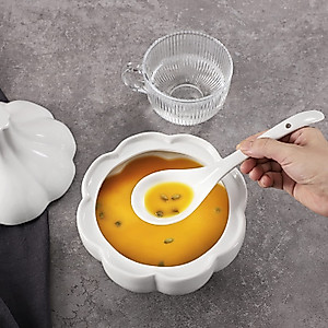 Buyajuju Porcelain Mini Size Ladles, 9 inch Large Soup Spoons, 6 Pieces Premium White Porcelain Spoons, Ladles for Stews, Chinese Noodles Spoons, Long Ladle Big Japanese Spoons