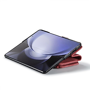 ANROD Wallet Case for Samsung-Galaxy-Z-Fold-5-5G,PU Leather Flip Magnetic Closure Shockproof Zipper Purse Cover for Samsung Galaxy Z Fold 5 5G,with Card Slots (Red)