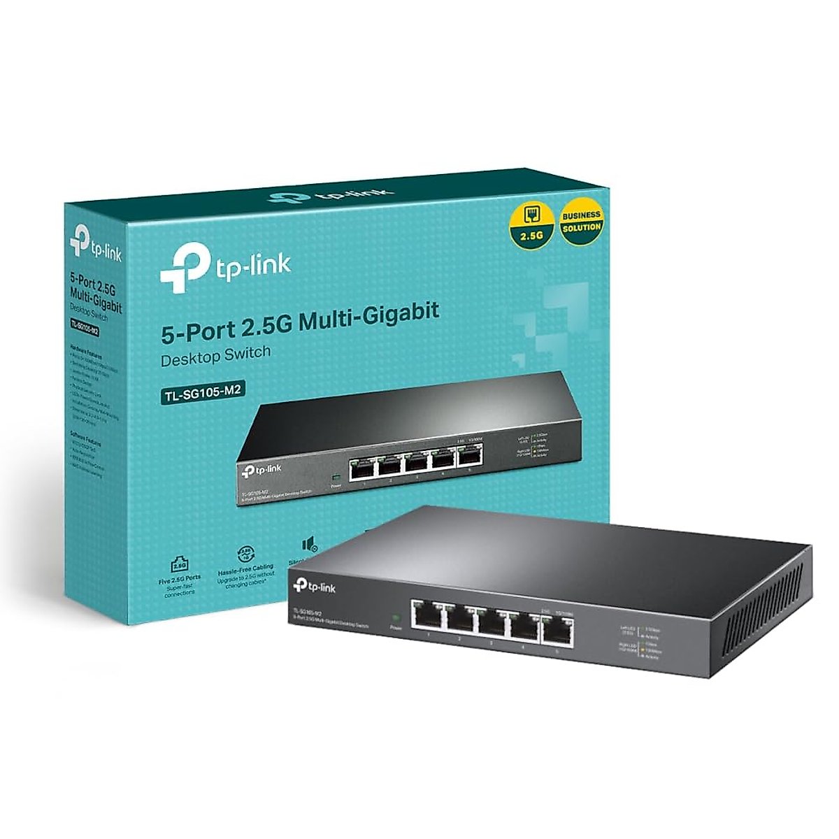 TP-Link Unmanaged 5-Port 2.5G Multi-Gigabit Desktop Switch, 802.3X Flow Control, 802.1p/DSCP QoS, Ideal for Small and Home Office with fanless Design, Metal Casing, Plug and Play (TL-SG105-M2)