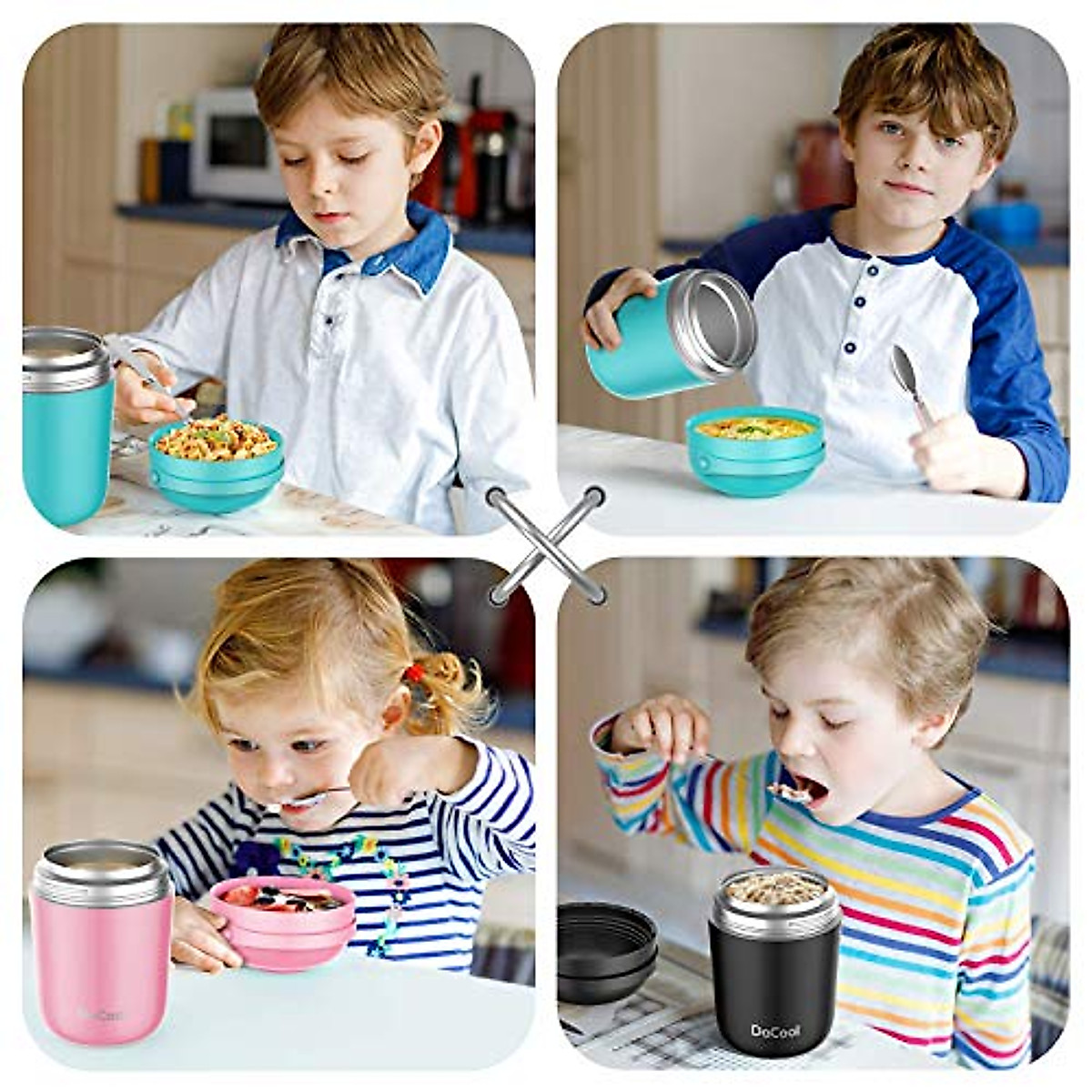 DaCool Insulated Lunch Container Kids Food Thermos 16 oz with Handle Leakproof Vacuum Stainless Steel Keep Food Warm Container to Keep Lunch Hot Food Jar Bento for Girls Boys School Picnic Cyan-Blue