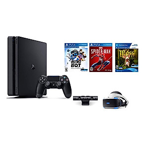 Sony-Playstation 4 Slim 1TB Console PS4 VR Bundle: PS Camera, PS VR Headset, Dual Shock 4 Wireless Controller, Game: Astro Bot Rescue Mission, Spider-Man, Moss Game, Choose Your Holiday PS 4 System
