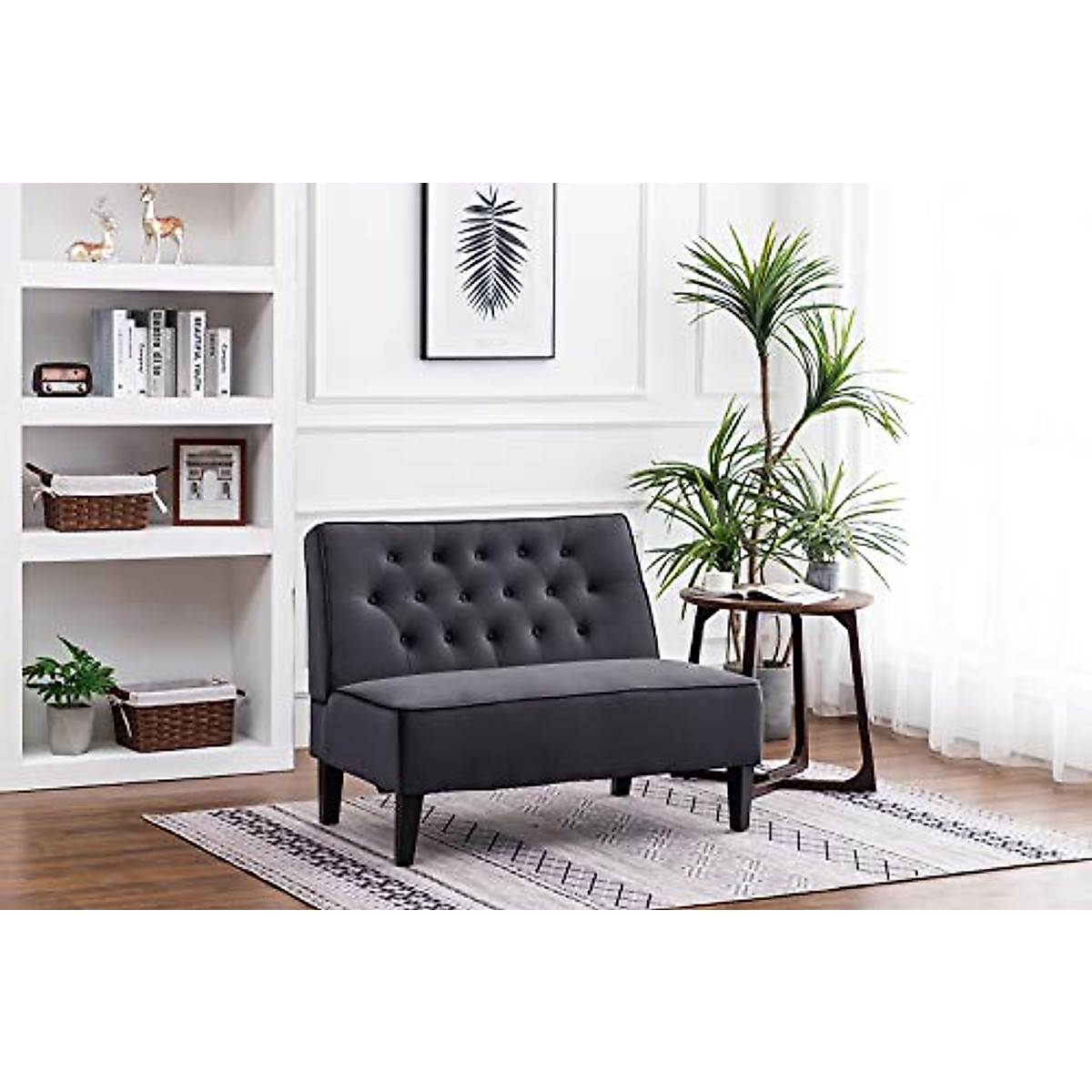annjoe Button Tufted Loveseat Settee Upholstered Sofa Backrest Buckle Couch Banquette Bench for Dining Room Living Room Bedroom Funiture(Gray 1)