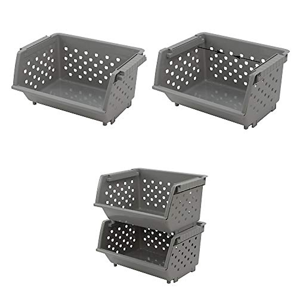 Callyne Gray Plastic Stacking Organizer Basket, Stackable Storage Basket, Set of 3