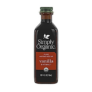 Simply Organic Pure Madagascar Vanilla Extract, 4-Ounce Glass Jar, Certified Organic, Sugar-Free Flavor For Smoothies