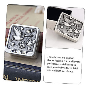 Kisangel 1 Set Box Fetal Hair Container Kickstand First Keepsakes Boxes Retro Keepsake Tin Tooth Holder Teeth Fairy Containter Fetal Hair Case Child Metal Zinc Alloy