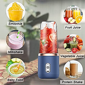 Portable Blender,USB Rechargeable Mini Personal Blender for Shakes and Smoothies,Electric Fruit Veggie Juicer with 2pcs Travel Juicer Cup，Blue
