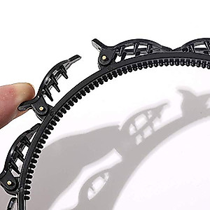 Women's Fashion Headbands with Clips - Thin Plastic Braided Twist Plait Hairpin for Work out, Double Layer Hair Tools for Girls, Black