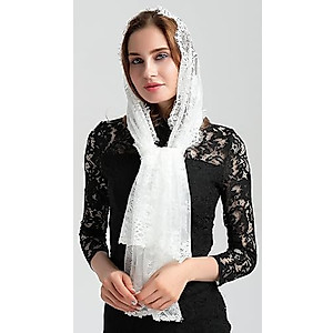 Leimandy Wedding Vintage Floral Lace Scarf Mantilla Veil Catholic Lace Shawl Party Wraps S04 (Ivory)