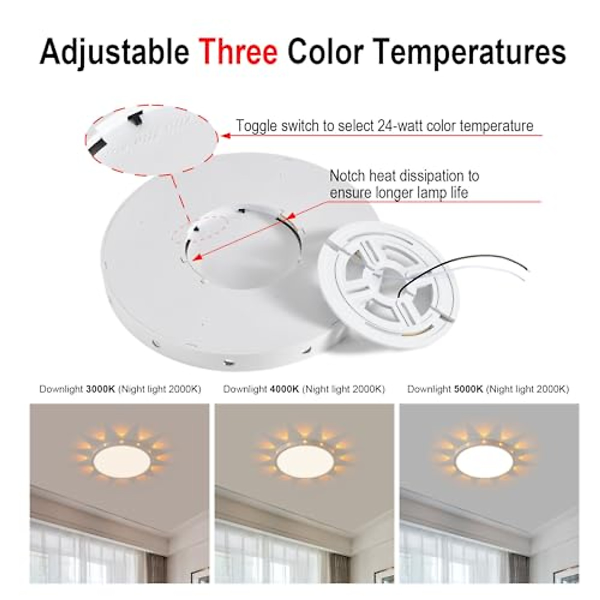 Anmaice Flush Mount led Ceiling Light Fixture 3000K/4000K/5000K Selectable,Modern Ceiling Lights for Bedroom Children's Kids Dining Room Kitchen Round White