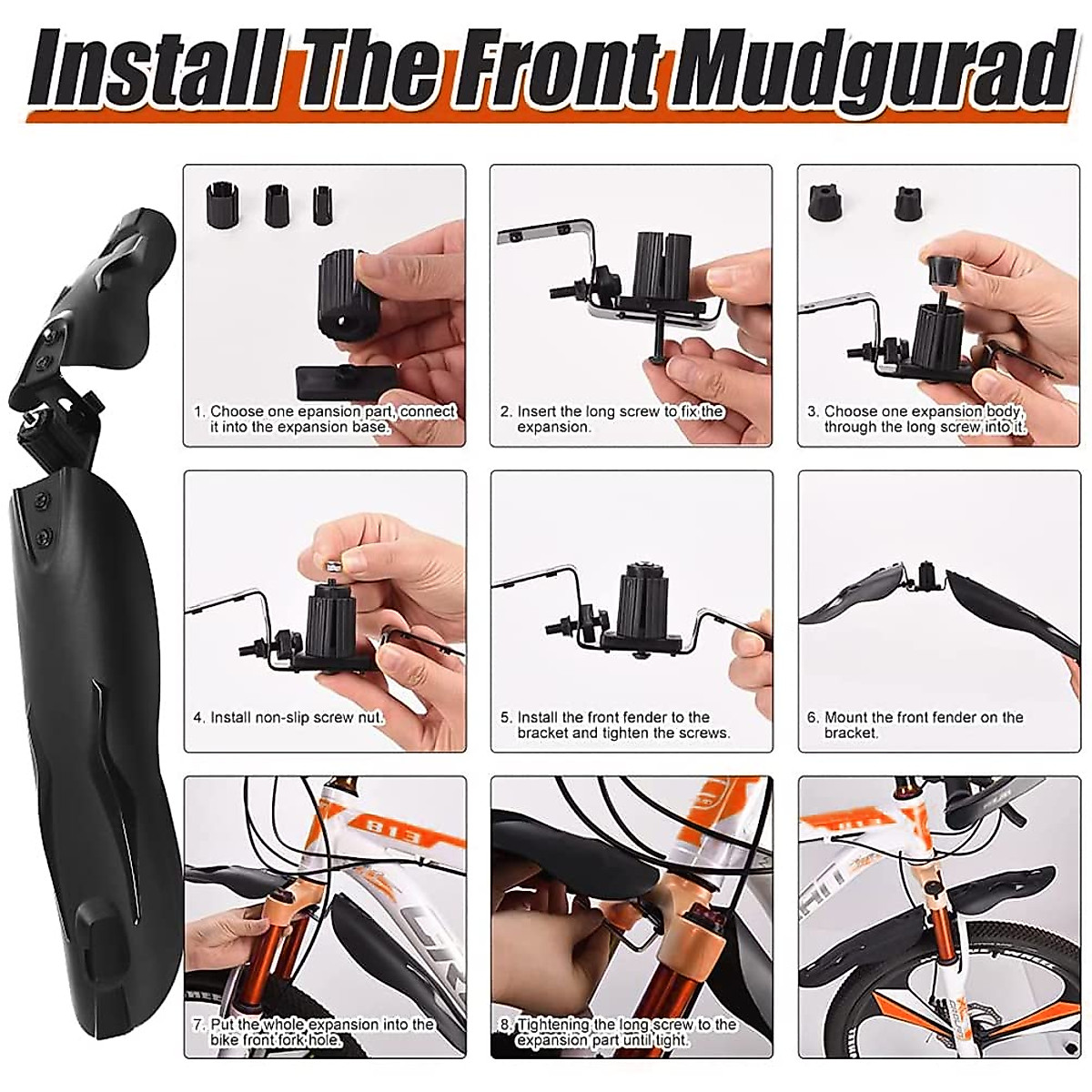 Winmoom Adjustable Bike Fender Set for 22"/24"/26"/27.5"，3 Parts-Universal Full Cover Thicken Widen, Front/Rear Mud Guards Fit for MTB Mountain Road Bike