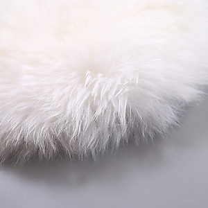 Genuine Round Sheepskin Chair Pad Long Wool Stool Seat Cushion Soft Fluffy Area Rug for Living Room Bedroom Office (16 x 16 in,White)