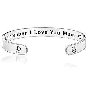 Nzztont Remember I Love You Mom Cuff Bangle Bracelet Mom Gift From Daughter Son For Mother’s Day Christmas Gifts for Her Inspirational Bracelets for Women