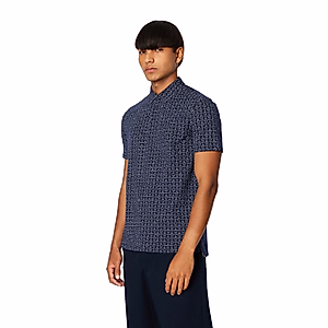 A | X ARMANI EXCHANGE Men's Regular Fit Cotton Jersey All Over AX Logo Polo, Navy, M