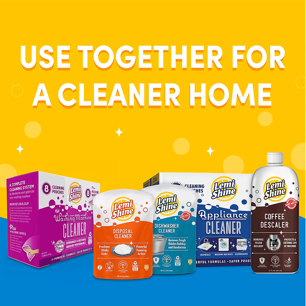 Lemi Shine Washing Machine Cleaner | Powered By Citric Acid | 100% Guaranteed Hard Water Cleaner | Compatible with Front & Top Load Washing Machines, 8 Count