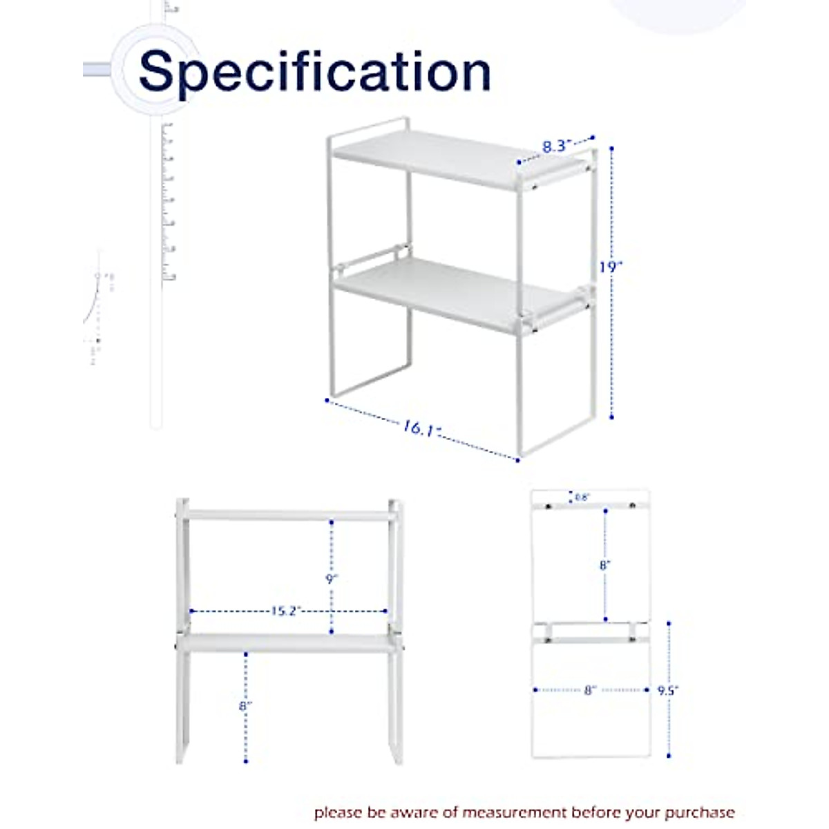 Nxconsu 2Pack Stackable Cabinet Shelf Organizer Storage Rack Shelf Riser for Kitchen Pantry Cupboard Bathroom Under Sink Counter Countertop Desk Space Saver Freestanding Heavy Duty Nonslip White Tall