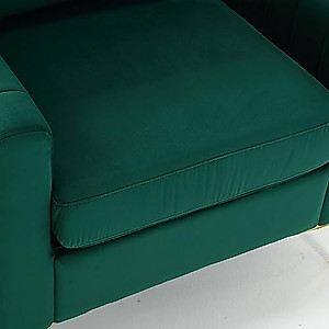 Deolme Velvet Accent Chairs Set of 2, Mid Century Modern Side Sofa Chair Comfy Upholstered Arm Chairs Living Room Set Furniture Bedroom Waiting Room Office with Gold Legs (Emerald Green)