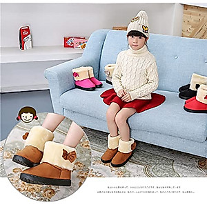 DADAWEN Baby's Girl's Toddler Fashion Cute Bowknot Fur Lining Princess Warm Snow Boots Brown US Size 11 M Little Kid