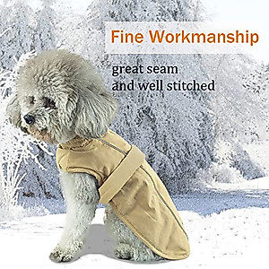 Waterproof Warm Dog Coat, Winter Windproof Dog Cold Weather Coats,Thick Padded Cotton Puppy Jacket Reflective Vest Clothes for Small Medium Large Dogs(X-Small, Khaki)