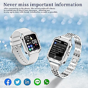 Smart Watch for Women Diamonds(Answer/Make Call),1.29''HD Touch Screen Smart Watch Android,Fitness Tracker with Heart Rate/Blood Oxygen/Sleep Monitor,Waterproof Smartwatch 3 Strap (Diamond Silver)