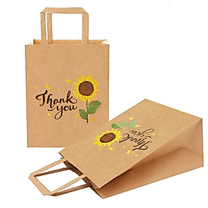 Cmecial 50Pcs 10x8x4.7 Thank You Gift Bags Bulk, Thank You Bags for Business Small, Sunflower Paper Gift Bags with Handles Bulk, Thank You Paper Bags with Handles Bulk, Small Gift Bags Retail bags (B)