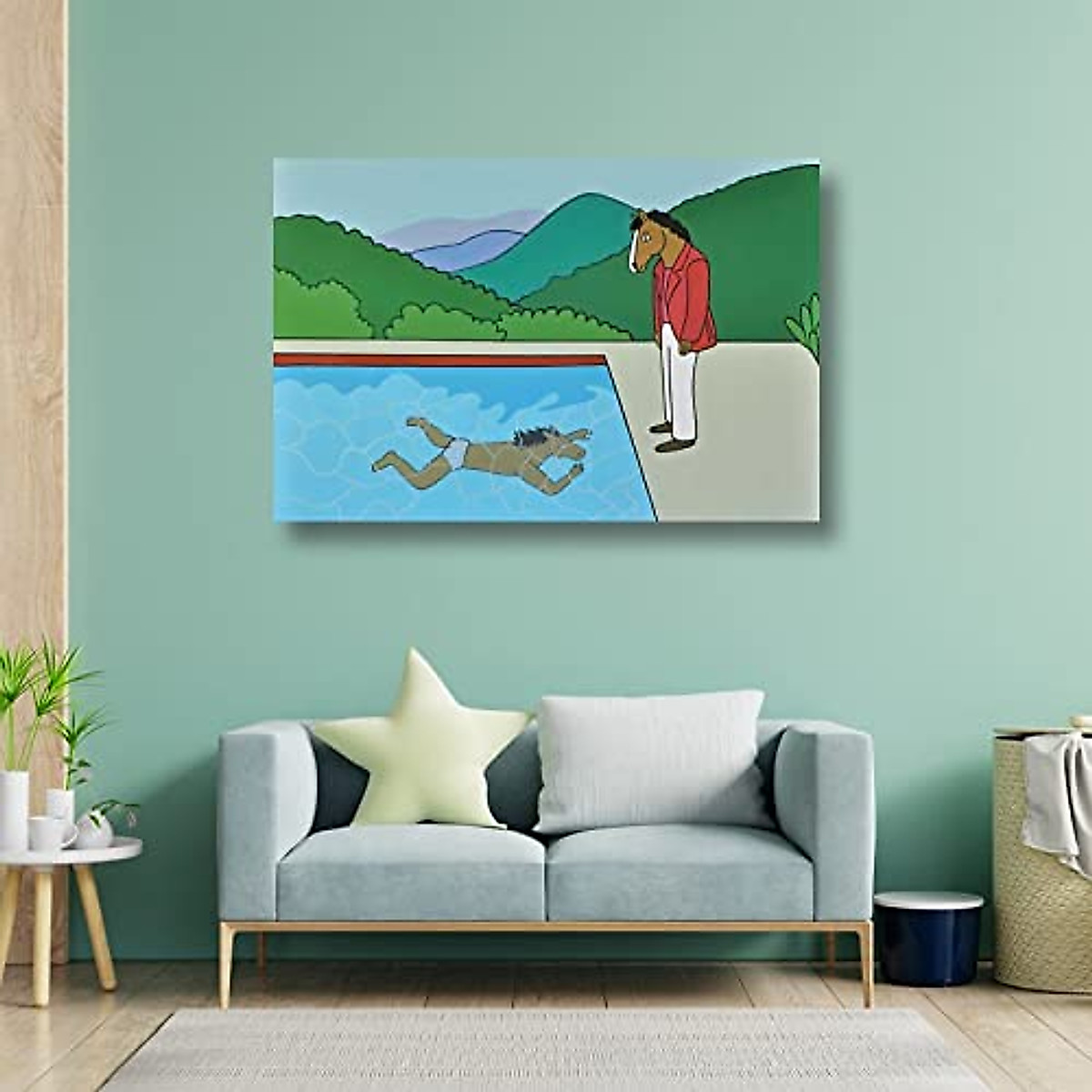 LKMSWK BoJack Horseman Poster David Hockney He Watches He’s Swimming Wall Art Poster Scroll Canvas Painting Picture Living Room Decor Home Framed/Unframed 12x18inch(30x45cm)