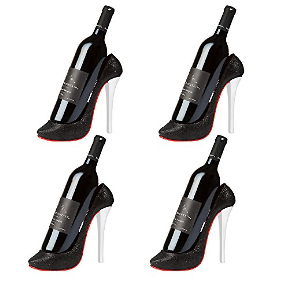 Hilarious Home High Heel Wine Bottle Holder - Stylish Conversation Starter Wine Rack (Black, Set of 4)
