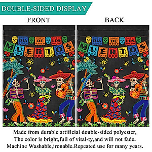 Allenjoy Day of the Dead Garden Flag for Outside Vertical Mexican Fiesta Dia DE Los Muertos Banner House Lawn Banners Yard Porch Sign Patio Outdoor Decorations 12x18" Double Sided Washable Polyester