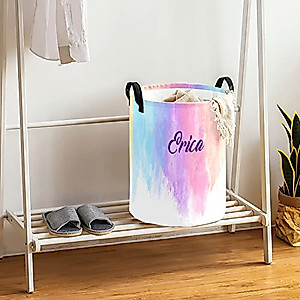 Rainbow Tie-dye Personalized Foldable Freestanding Laundry Basket Clothes Hamper with Handle, Custom Collapsible Storage Bin for Toys Bathroom Laundry