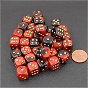 Chessex Manufacturing 26833 D6 Cube Gemini Set Of 36 Dice, 12 mm - Black & Red With Gold Numbering by Chessex Manufacturing