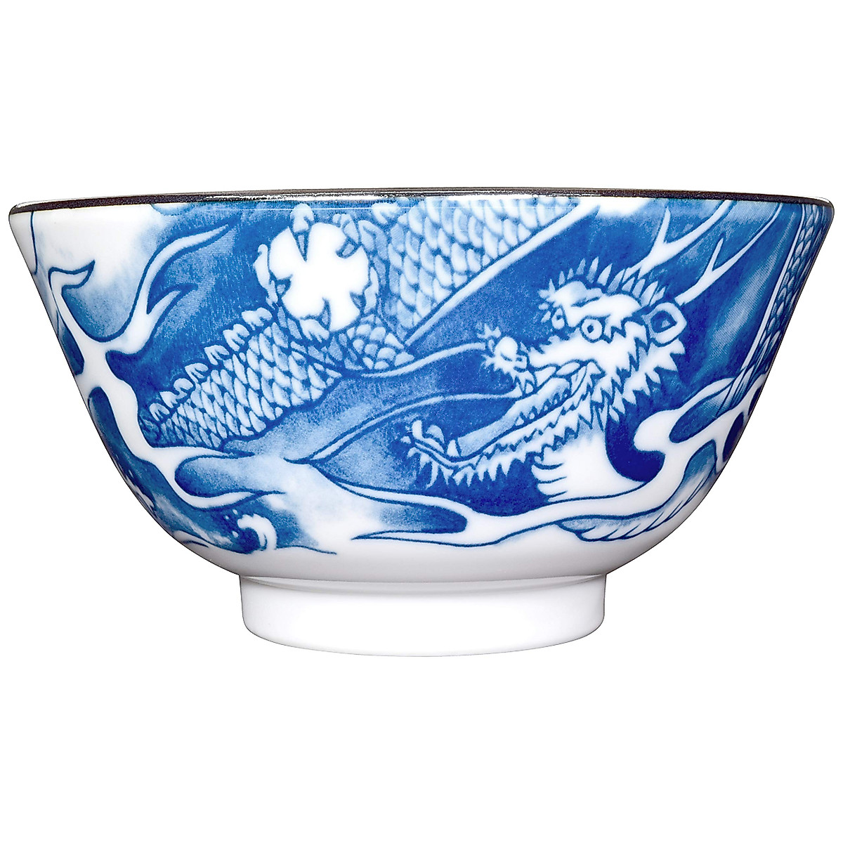 Mino Ware Japanese Rice Bowl, Rice Ramen Noodle Soup Sarada Pasta, Blue Dragon Design Chawn, 2.5 inch 8.8oz, Set of 2