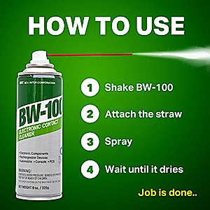 BW-100 Non-Flammable Electronic Contact Cleaner Aerosol Spray- Safely Cleans Joycons, Computers, PCB, and More - Removes dust, Dirt and contaminants on Contacts - Quick Dry| 8oz/225g | Pack of 3
