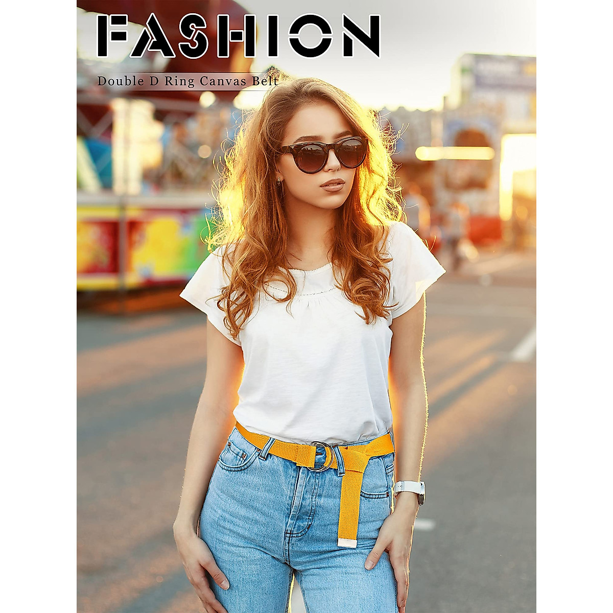 Geyoga 5 Pieces Canvas Belts D Ring Web Belt for Men Women, Fabric Belt with Double Buckle for Pants Skirts Shirts Christmas Favor