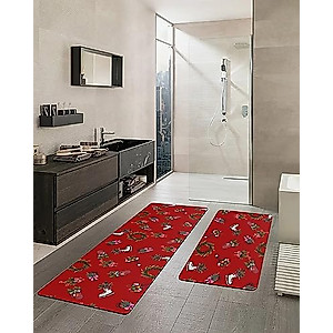 Christmas Bath Mat for Tub,Non Slip Bathroom Floor Runner Rug Quick Dry & Absorbent Diatomaceous Earth Shower Sink Bedroom Kitchen Washable Doormat,Red Candy Cane Pine Tree Berry Wreath 18x30+18x48