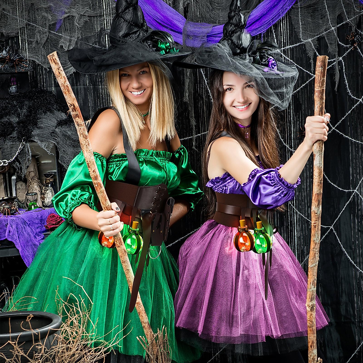 Ramede Halloween Cosplay Accessories Leather Ring Belt Witch Wizard Waist Corset Cork Potion Bottle Medieval Pouch(Brown)