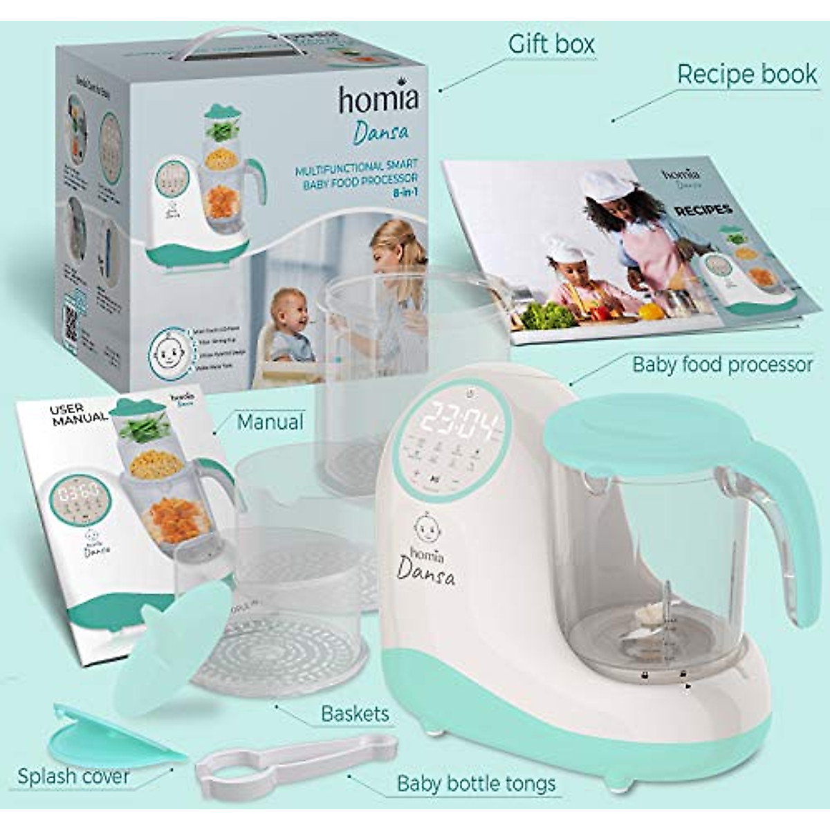 Baby Food Maker Chopper Grinder - Mills and Steamer 8 in 1 Processor for Toddlers - Steam, Blend, Chop, Disinfect, Clean, 20 Oz Tritan Stirring Cup, Touch Control Panel, Auto Shut-Off, 110V Only